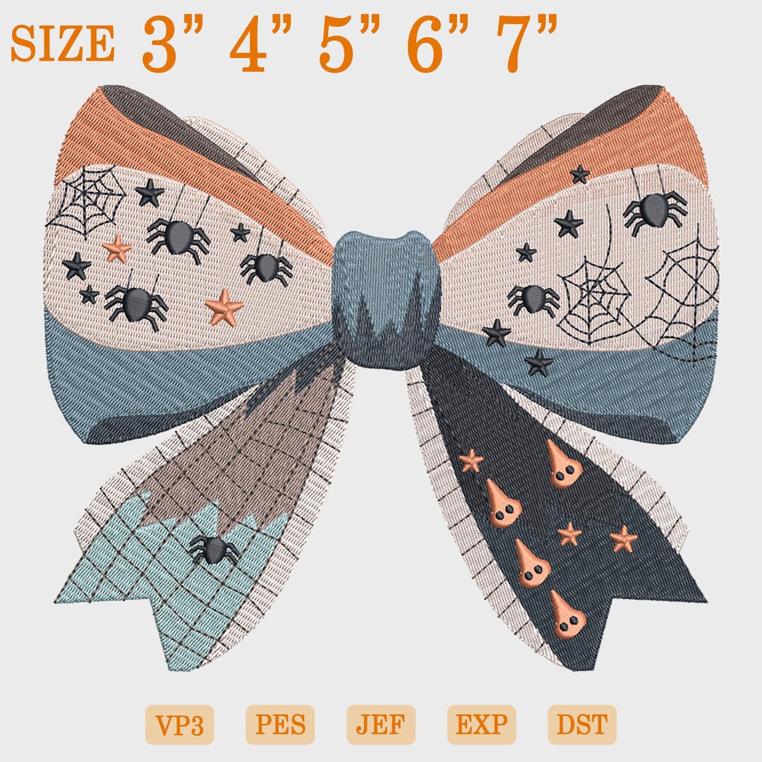 Embroidered Spider Bow Design, Bow Halloween Embroidery Design, Machine ...