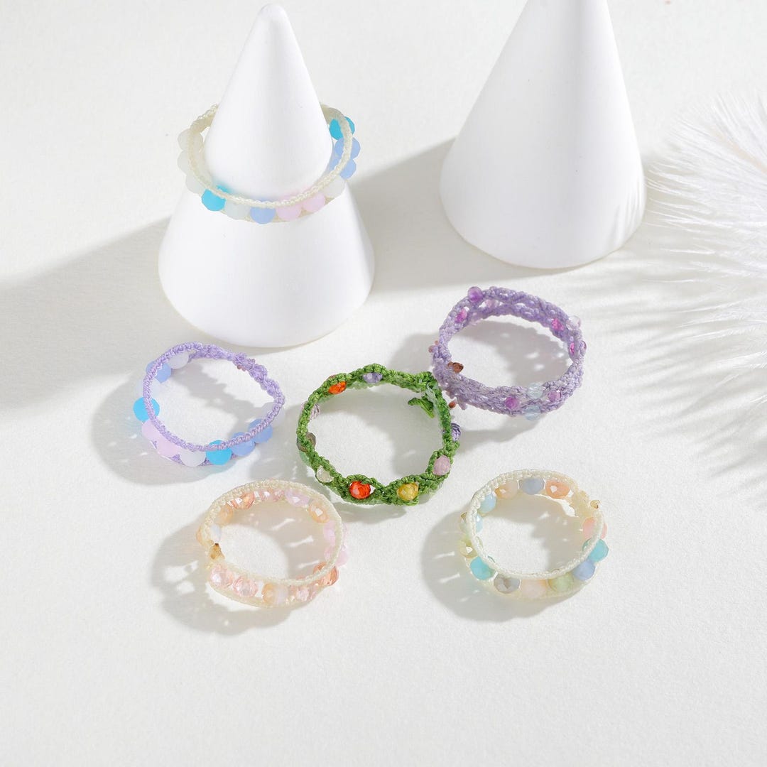 Custom Boho Beaded Statement Rings, Bohemian Macrame Rings, Handwoven ...