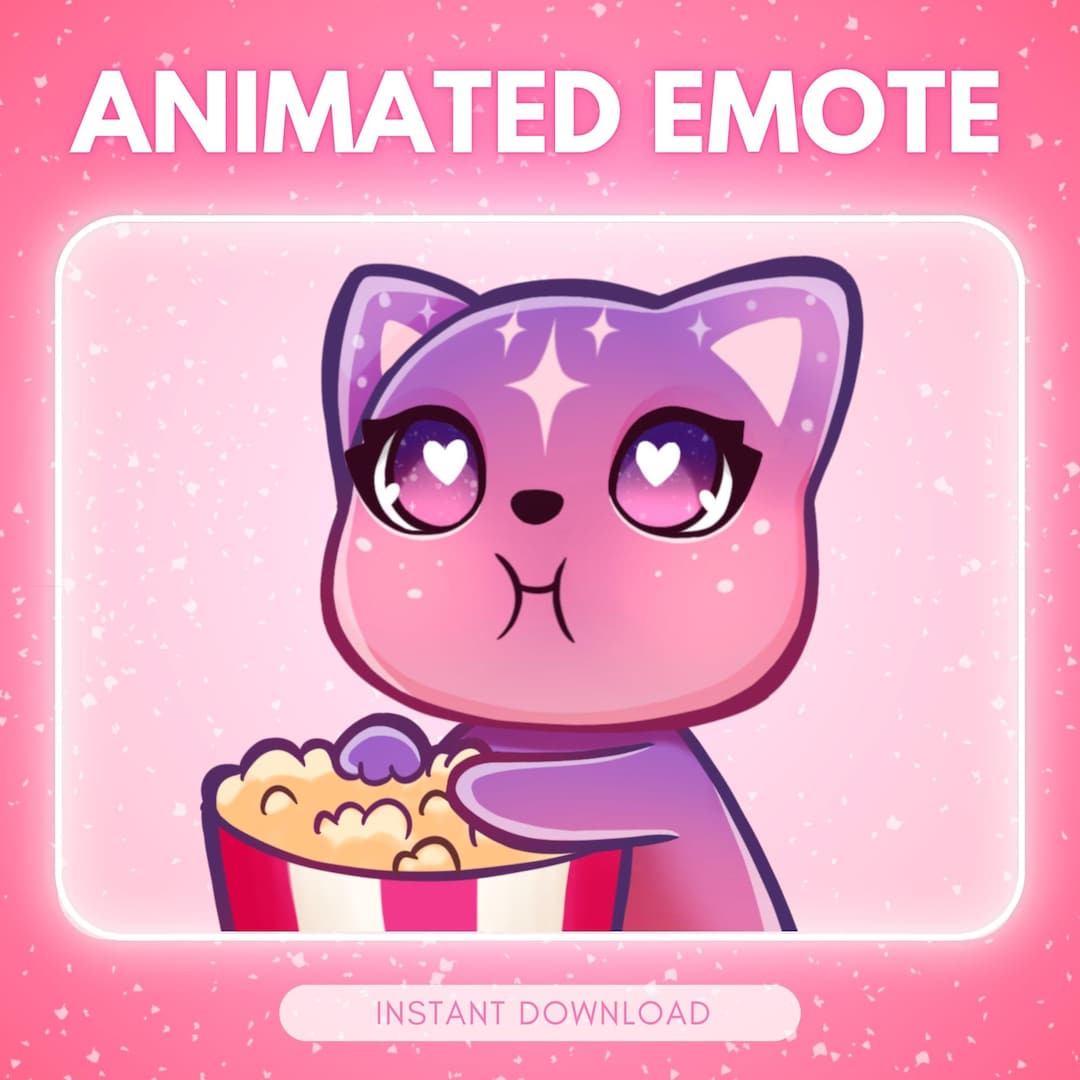 ANIMATED Emote Twitch & Discord - Cute Popcorn Eating Pink Cosmic Kitty Cat