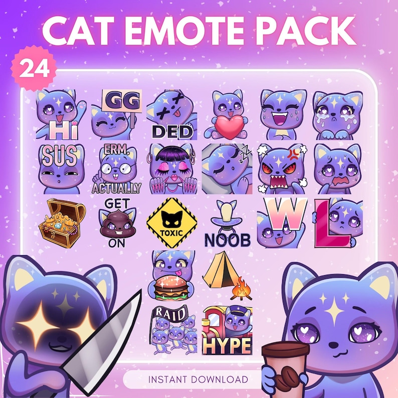 Cute Chibi Cosmic Cat Emote Pack