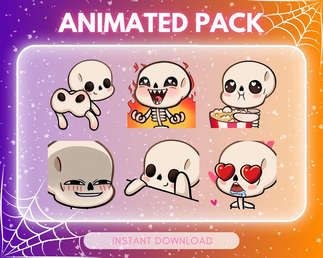 ANIMATED EMOTE PACK - Cute Chibi Skeleton Emote Pack