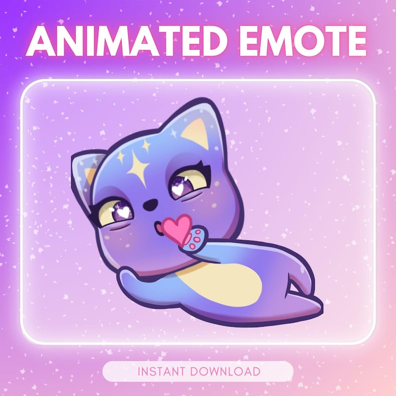 ANIMATED Emote Twitch & Discord - Cute Flirty Purple Cosmic Kitty Cat