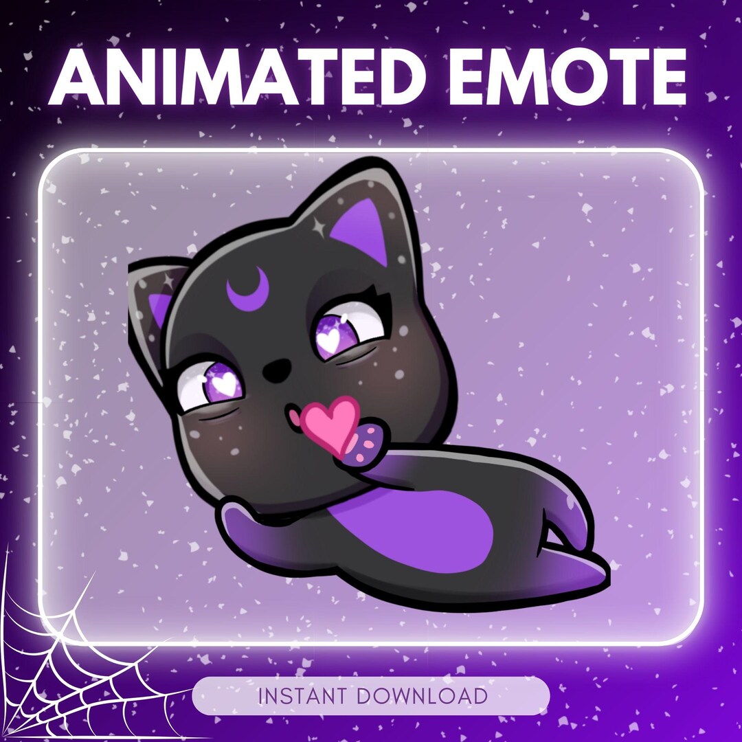ANIMATED Emote Twitch & Discord - Cute Flirty Black Cosmic Kitty Cat