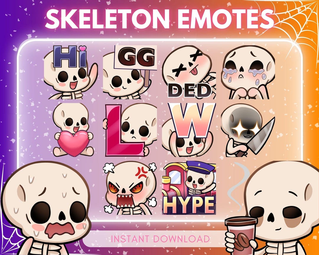 Cute Chibi Skeleton Emote Pack
