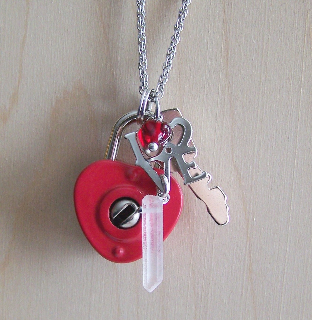 Captured Heart Lock and Silver Key Quartz Crystal Necklace - Etsy