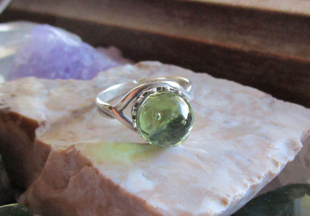 Gaia Stone Green Helenite Crystal Ball Sterling Silver Crown Ring - Etsy