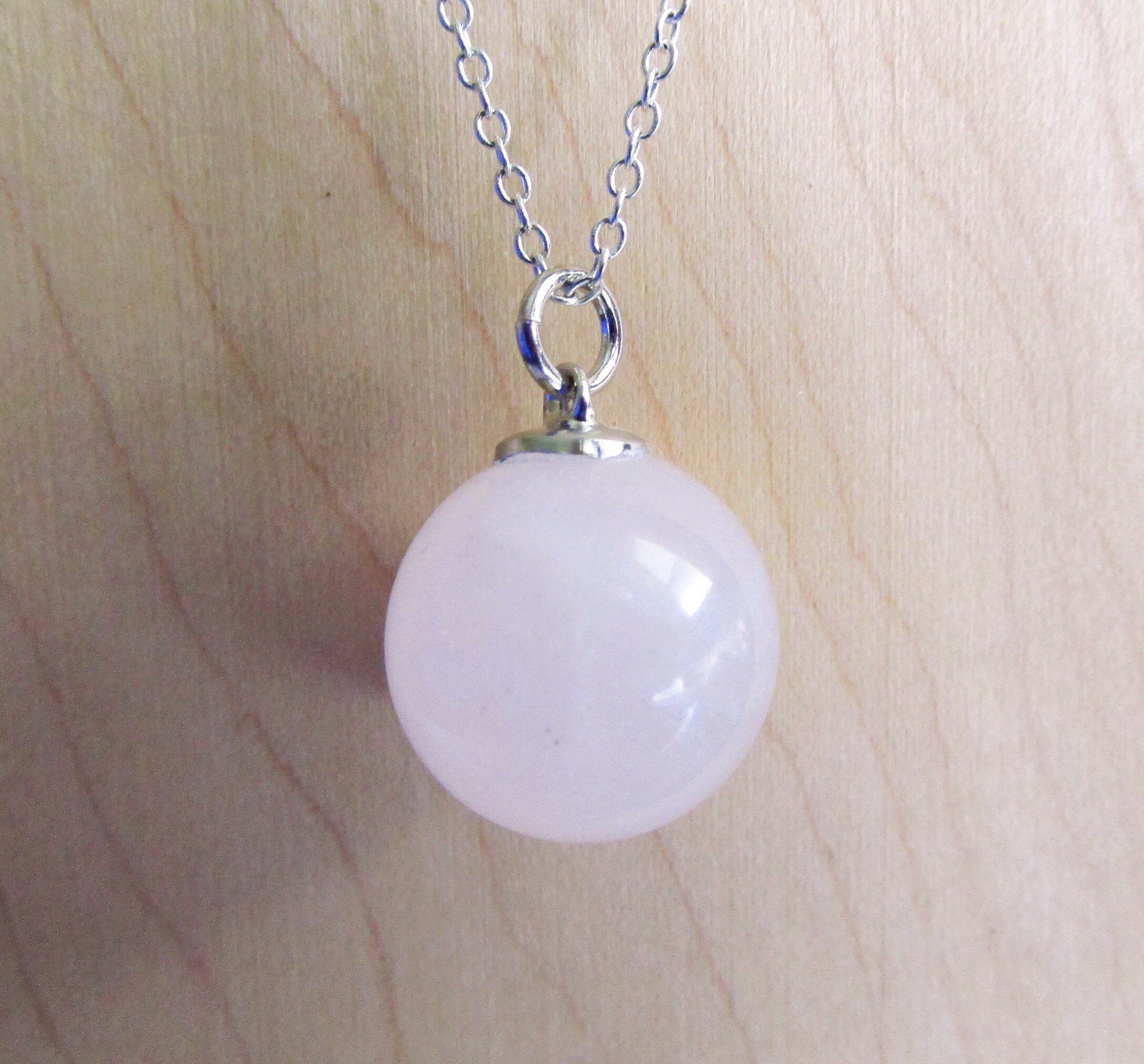 Pink Rose Quartz Natural Gemstone Crystal Ball Pendant | Etsy