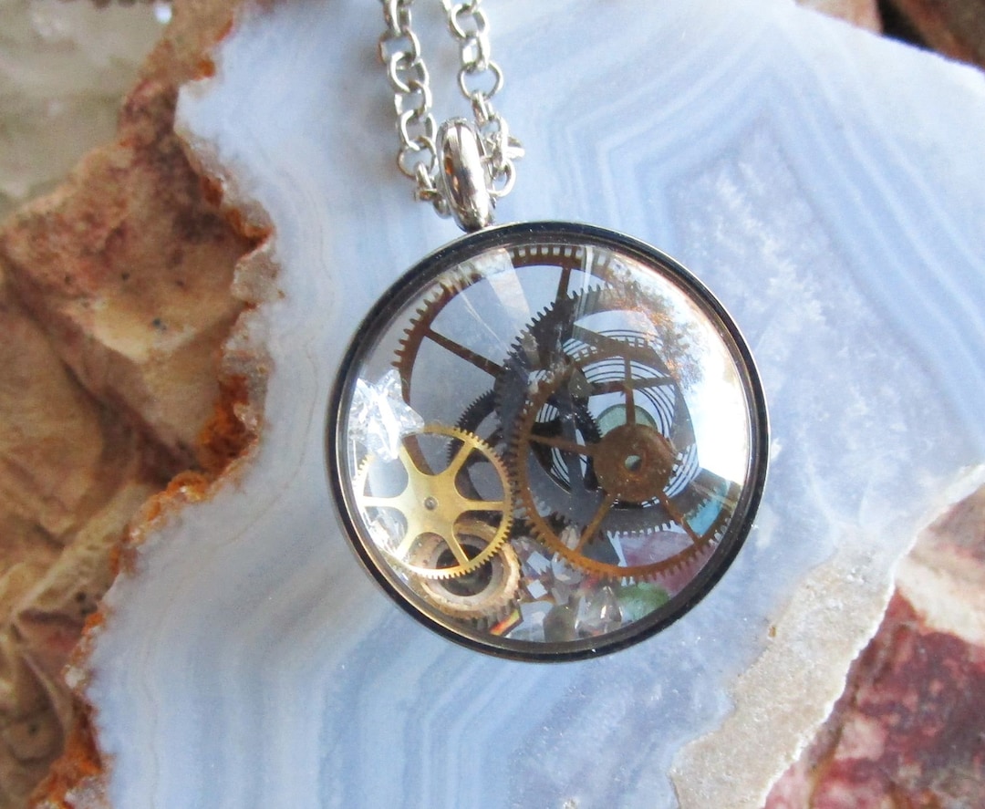 Vintage Clock Works Bubble Glass Locket Keepsake Pendant Necklace - Etsy