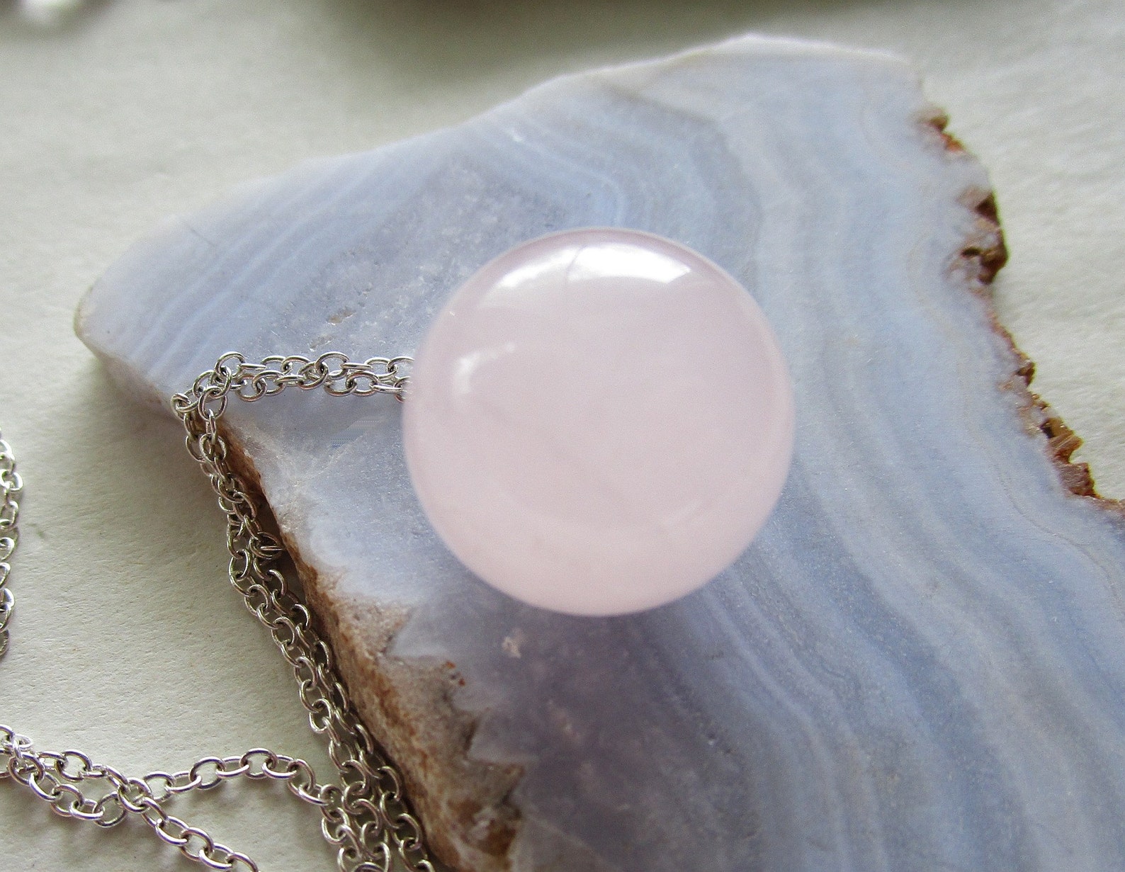 Pink Rose Quartz Natural Gemstone Crystal Ball Pendant | Etsy