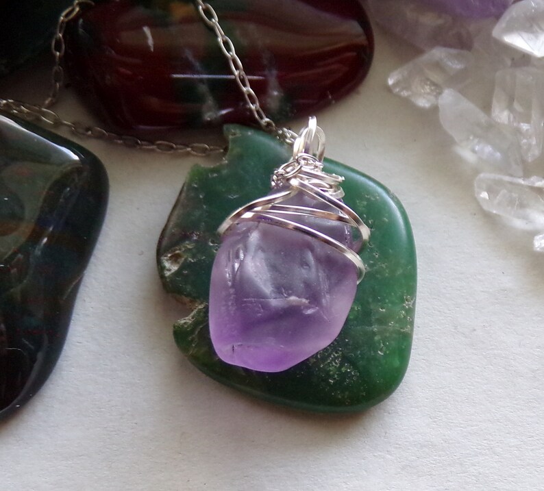 Purple Amethyst Gemstone Natural Crystal Pendant Necklace | Etsy