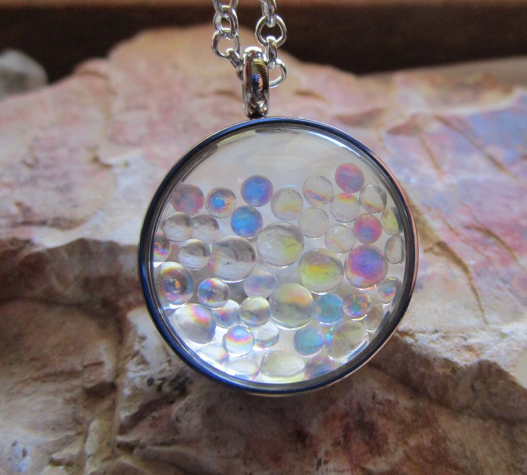 Iridescent Fairy Orbs Double Sided Glass Bubble Locket Necklace - Etsy