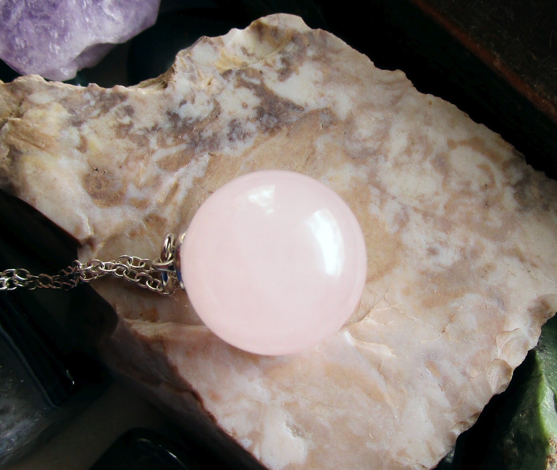 Pink Rose Quartz Natural Gemstone Crystal Ball Pendant | Etsy