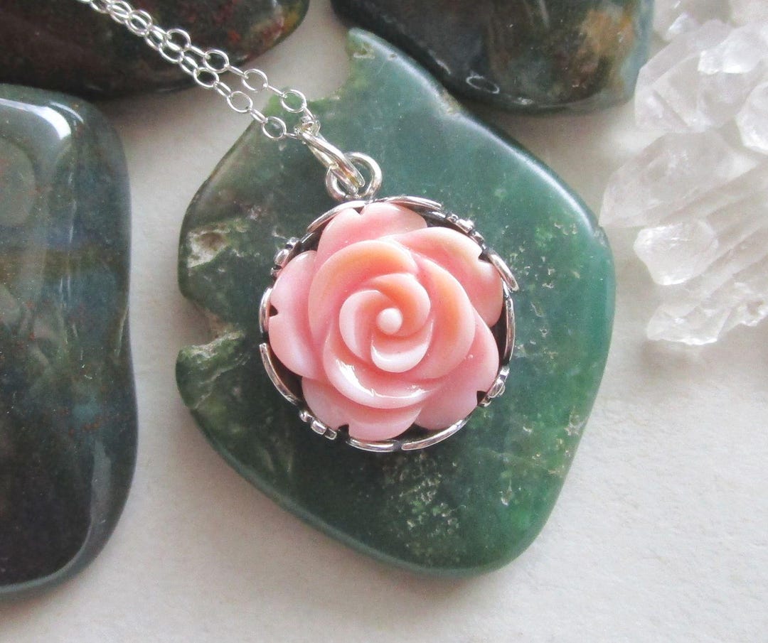 Natural Pink Queen Conch Shell Rose Cabochon Pendant Necklace - Etsy