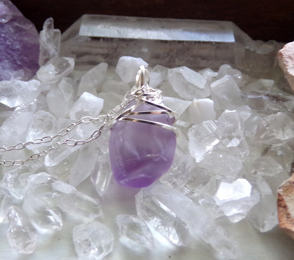 Purple Amethyst Gemstone Natural Crystal Pendant Necklace - Etsy