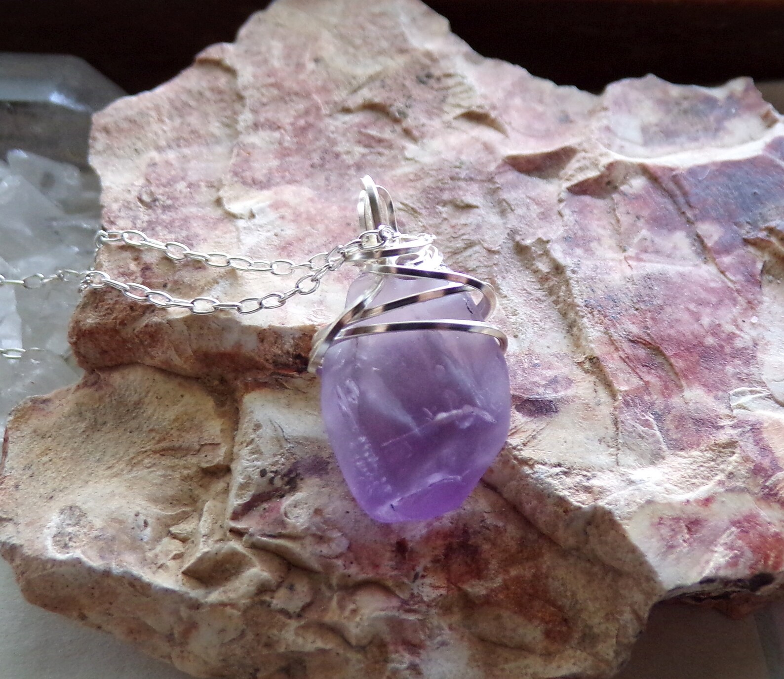 Purple Amethyst Gemstone Natural Crystal Pendant Necklace | Etsy