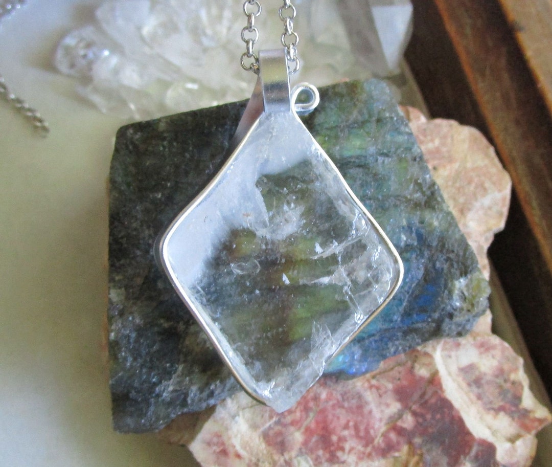 Ice Calcite Viking Sunstone Natural Iceland Spar Crystal Pendant ...
