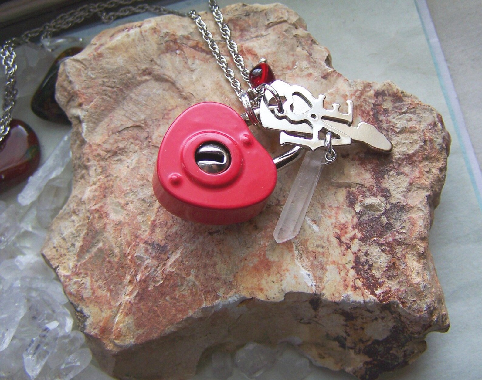 Captured Heart Lock and Silver Key Quartz Crystal Necklace | Etsy