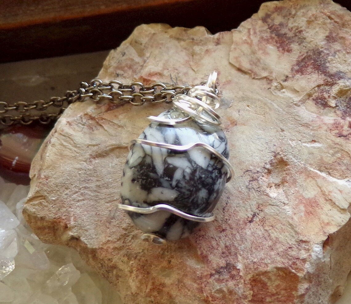 Natural Pinolith Wire Wrapped Stone Pendant Necklace | Etsy