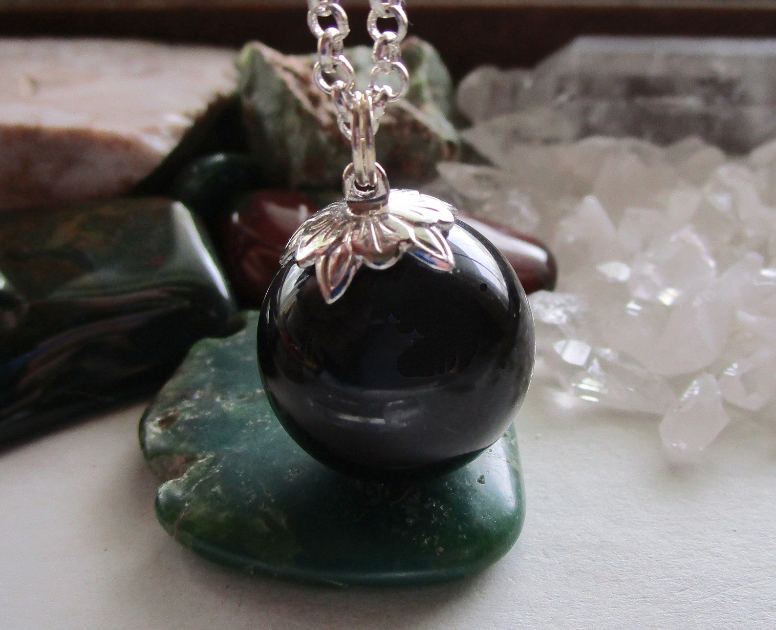 Black Obsidian Volcanic Glass Crystal Ball Pendant Necklace - Etsy