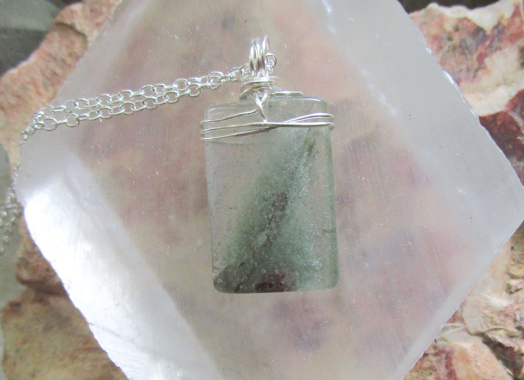 Green Chlorite in Quartz Polished Crystal Pendant Necklace - Etsy