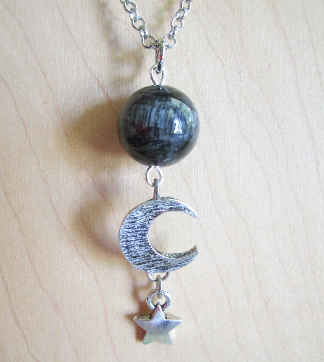 Cat's Eye Black Chrysoberyl Gemstone Sphere Celestial Pendant Necklace ...