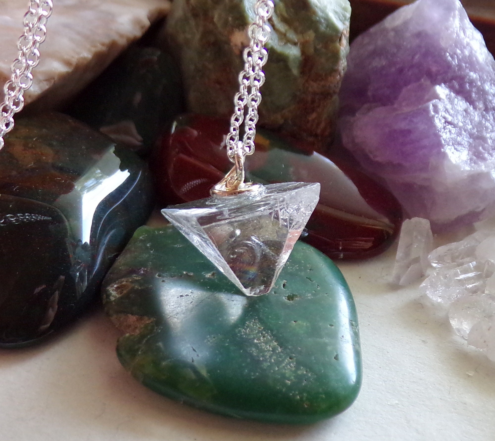 Natural Apophyllite Clear Pyramid Crystal Pendant Necklace | Etsy