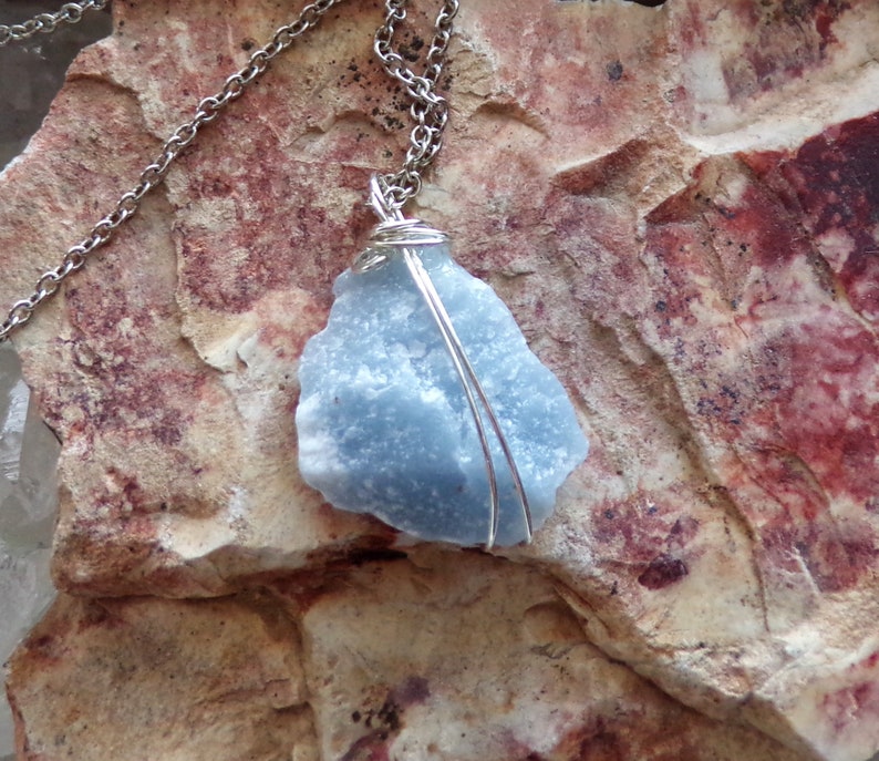 Light Blue Angelite Raw Gemstone Crystal Pendant Necklace | Etsy