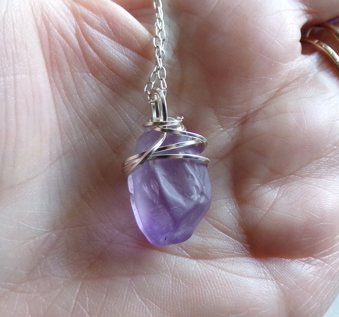 Purple Amethyst Gemstone Natural Crystal Pendant Necklace - Etsy