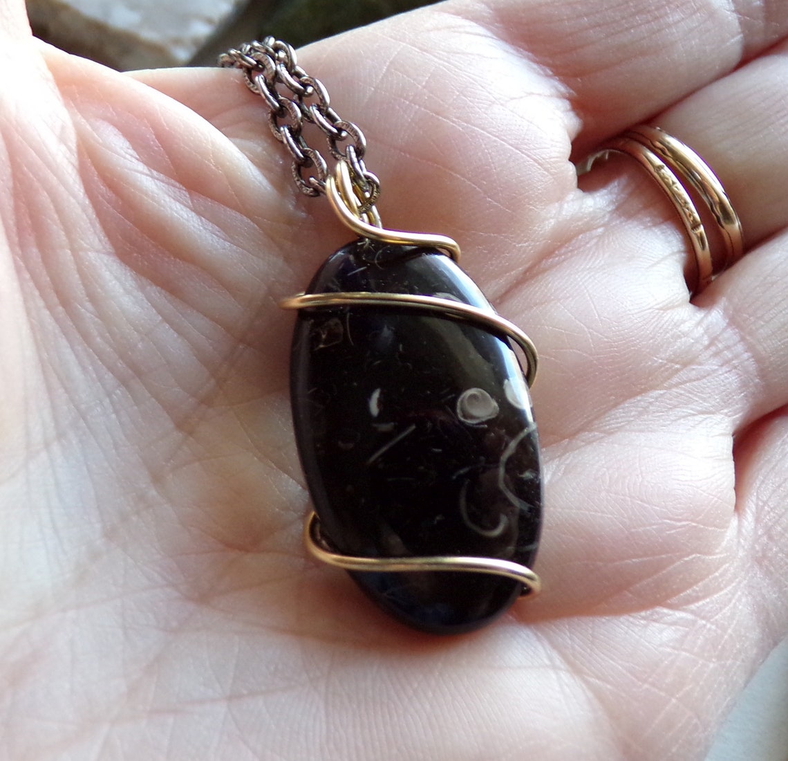 Turritella Agate Natural Polished Gemstone Pendant Necklace | Etsy