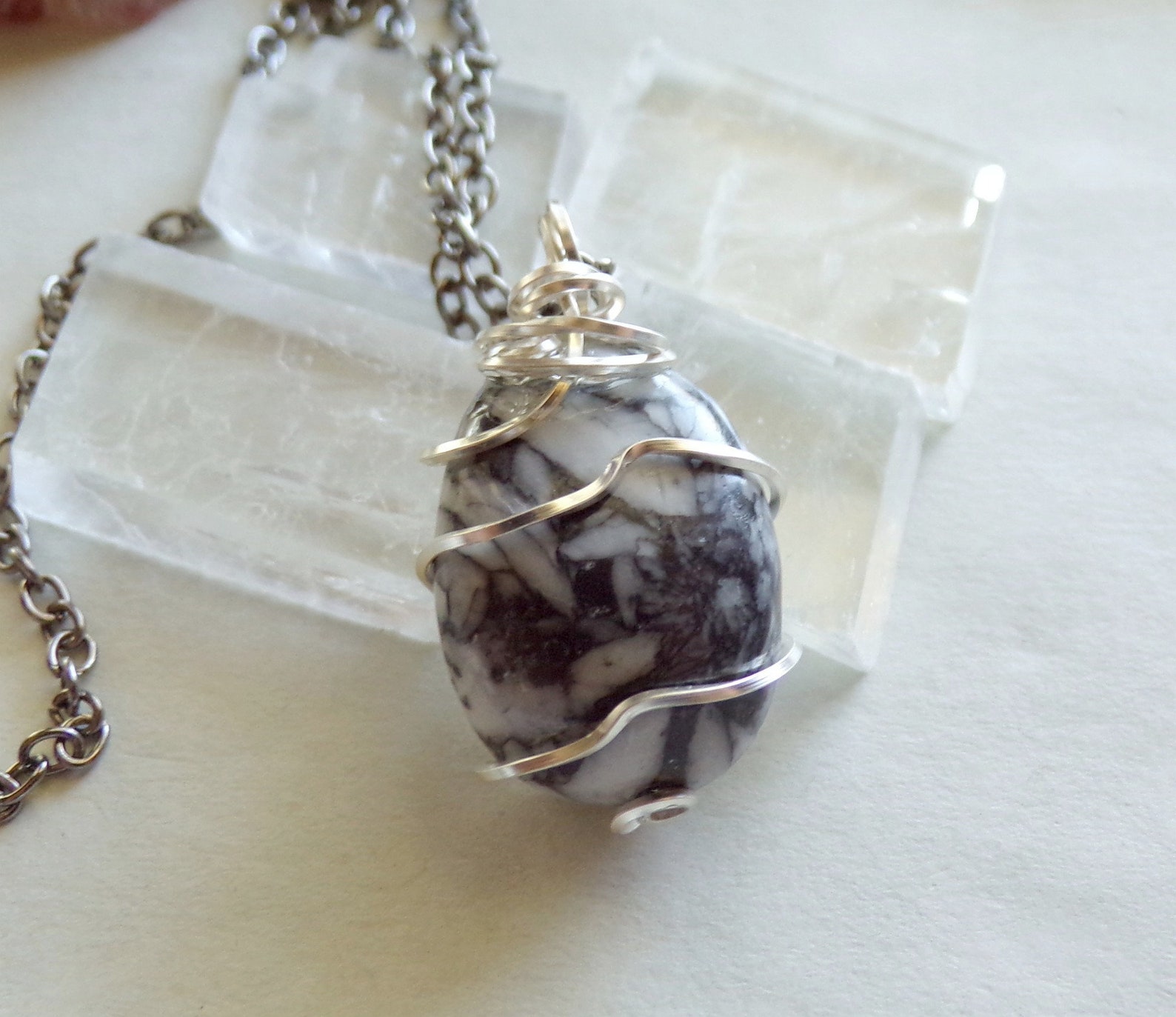 Natural Pinolith Wire Wrapped Stone Pendant Necklace | Etsy