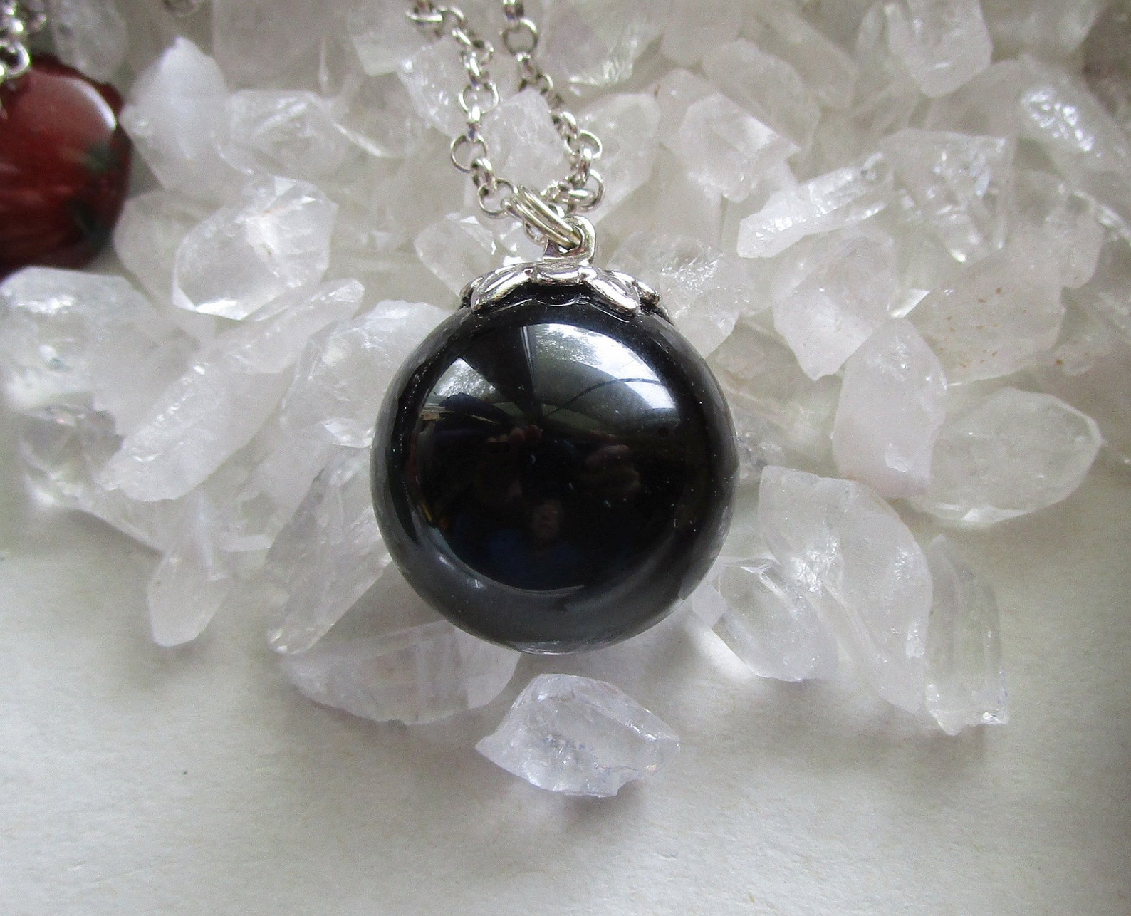 Black Obsidian Volcanic Glass Crystal Ball Pendant Necklace - Etsy