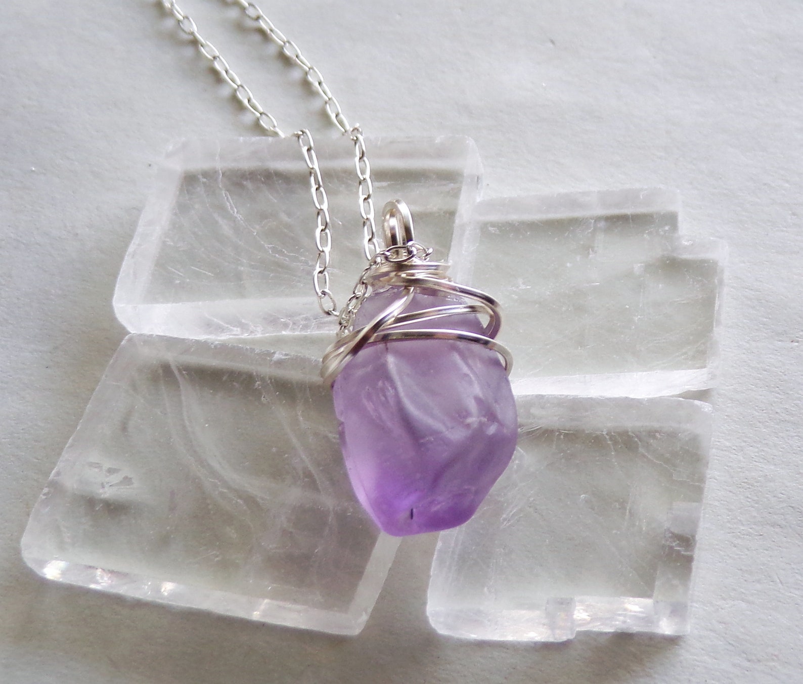 Purple Amethyst Gemstone Natural Crystal Pendant Necklace | Etsy