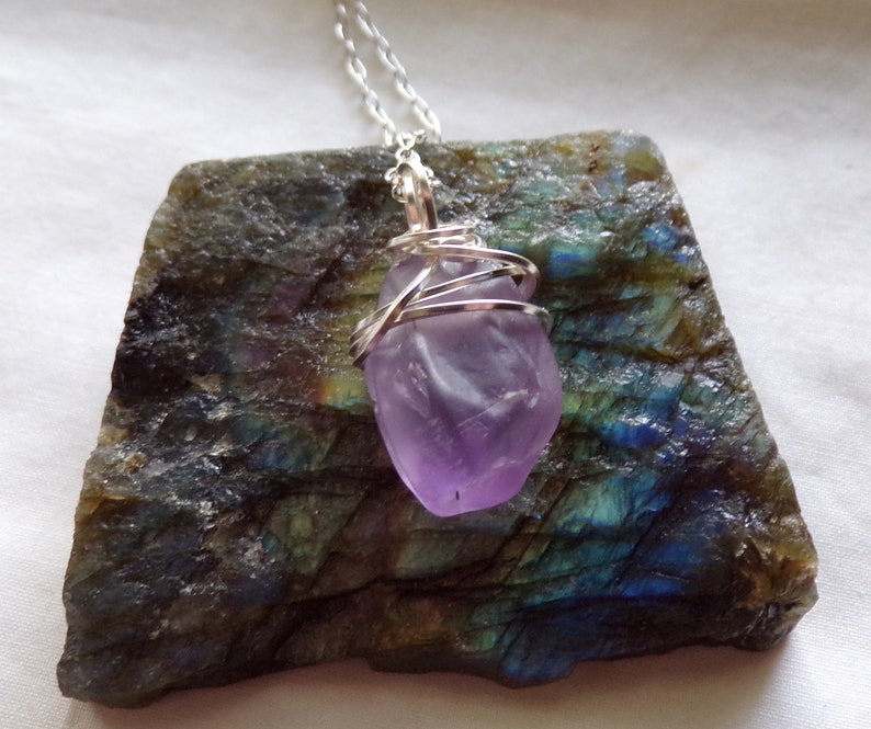 Purple Amethyst Gemstone Natural Crystal Pendant Necklace - Etsy