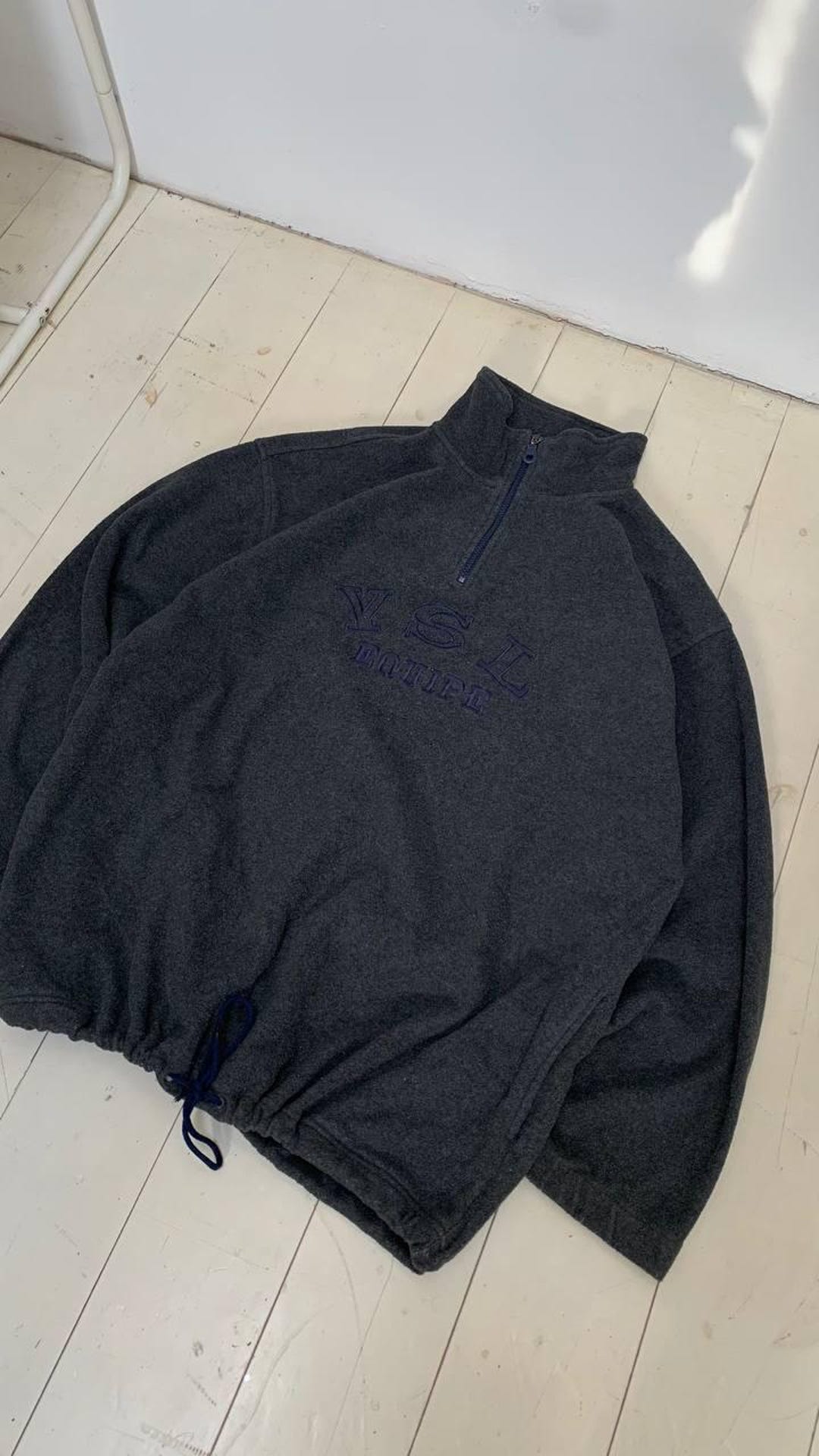 Yves Saint Laurent Equipe Vintage Big Logo YSL Fleece Jacket XL L 1\3 ...