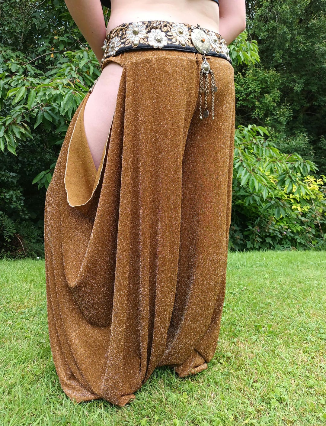 Open Hip Pants, Tribal Fusion Open Hip Pantaloons, Fusion Dance, Gold ...