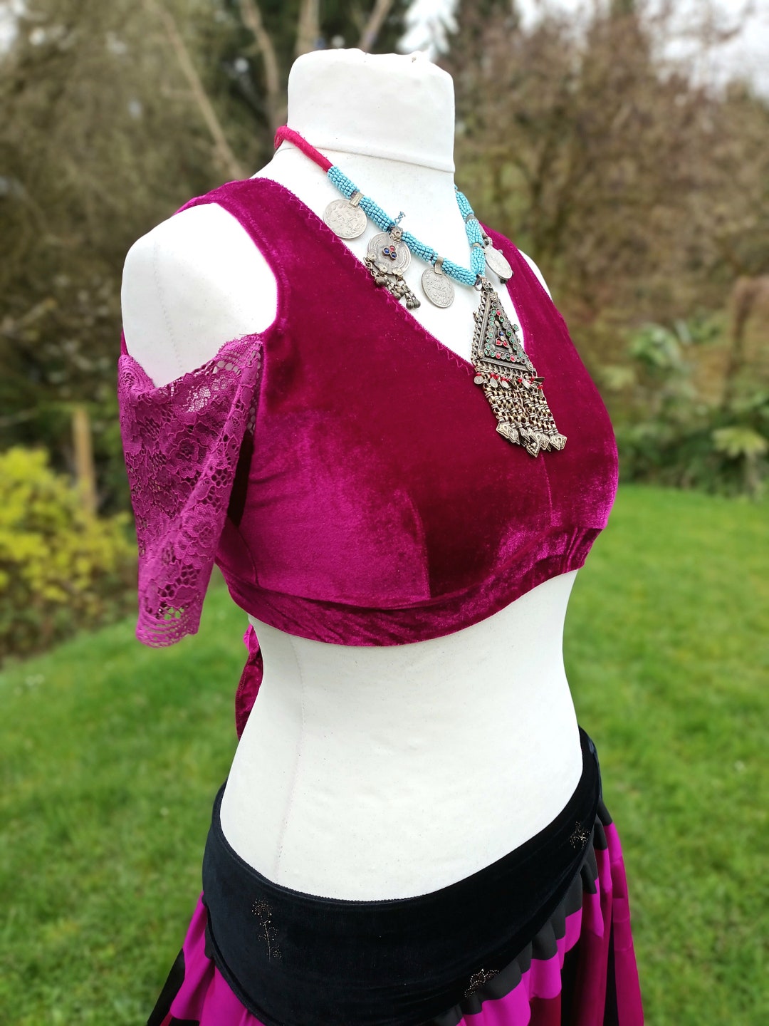Deep Pink Velvet Choli, Stretch Choli, Tribal Belly Dance Choli ...