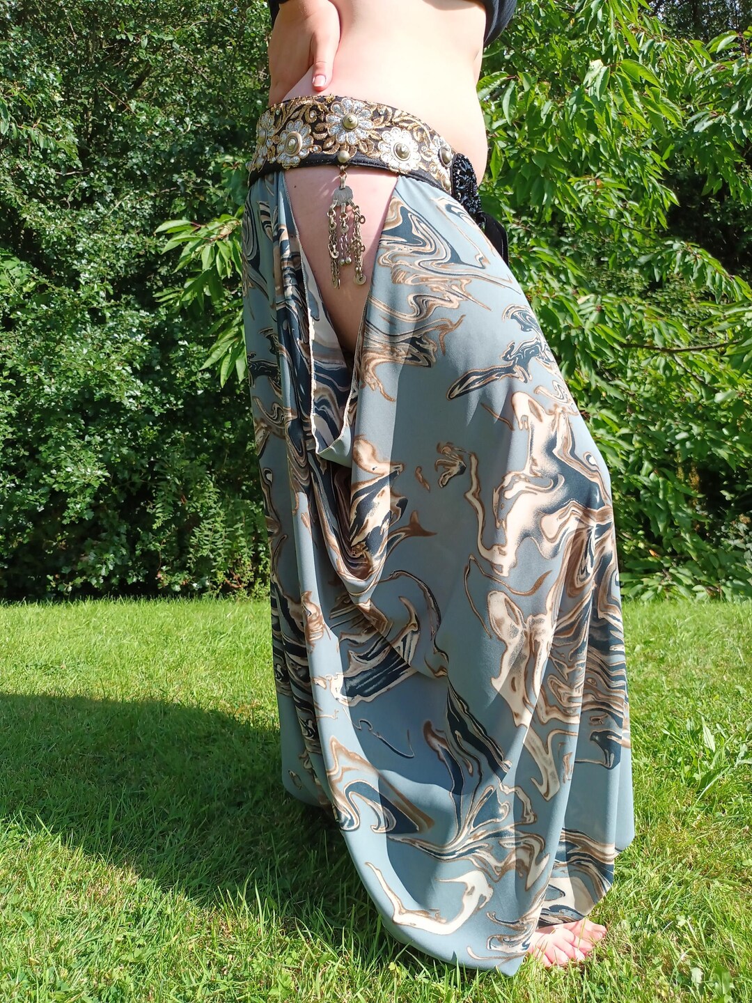 Open Hip Pants, Blue Tribal Fusion Open Hip Pantaloons, Fusion Dance ...