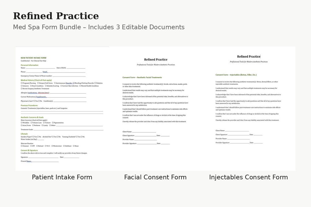 Med Spa Form Bundle – Intake + Consent Forms for Facials, Injectables ...