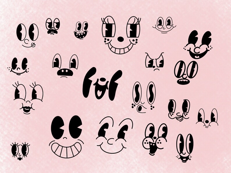 70 Retro Stamp, Build Your Own Character, Procreate Cartoon Face Sets ...