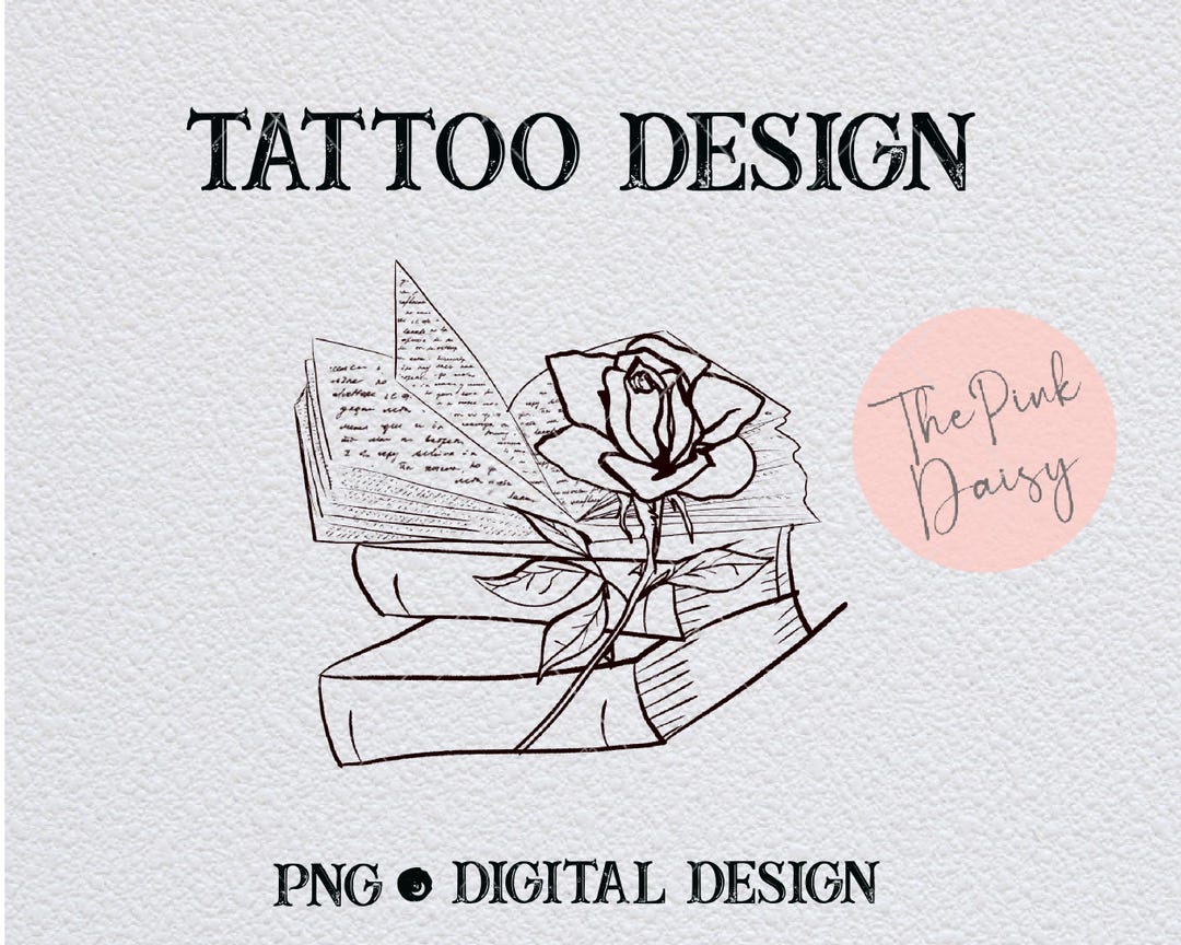 Bookish Tattoo Design, Open Book Png, Rose Book Png, Booktok, Tattoo ...