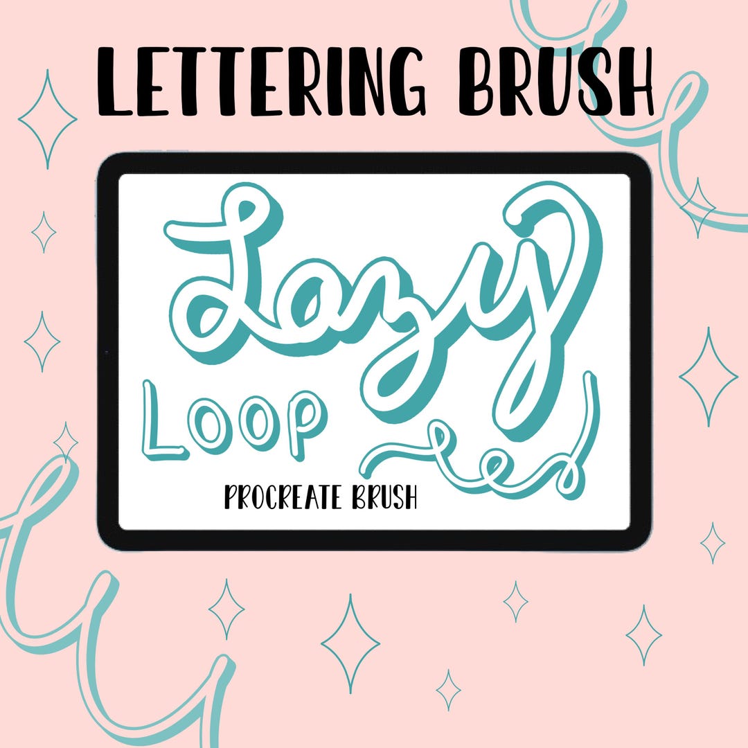 Outline Lazy Loop Lettering Procreate Brush, Outline Monoline Brush ...