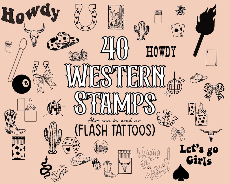 Western Procreate Stamps, Procreate Brushes, Western Flash Tattoos ...