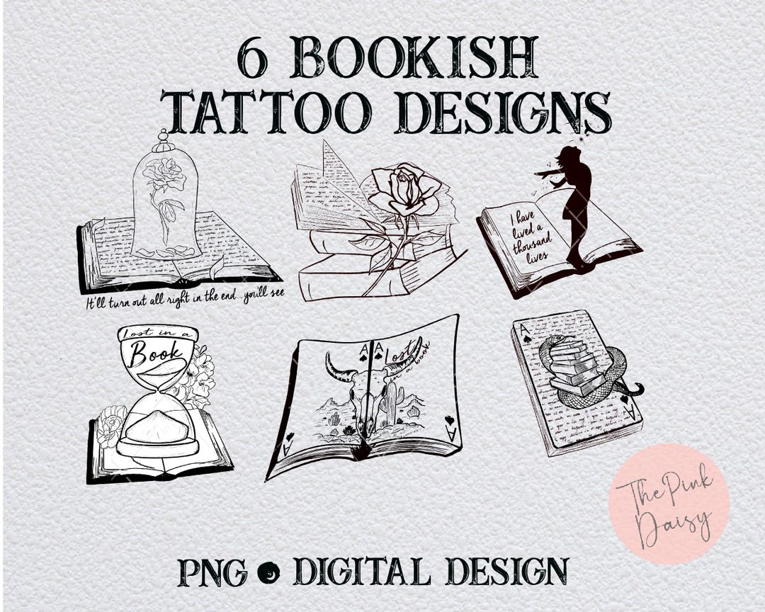 6 Bookish Tattoo Designs, Open Book Png, Rose Book Png, Booktok, Tattoo ...