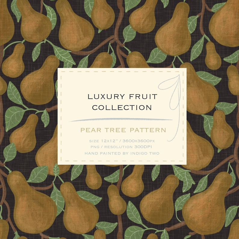 3 Fruit Seamless Patterns: Hand-painted Luxury Trailing Pear Tree ...