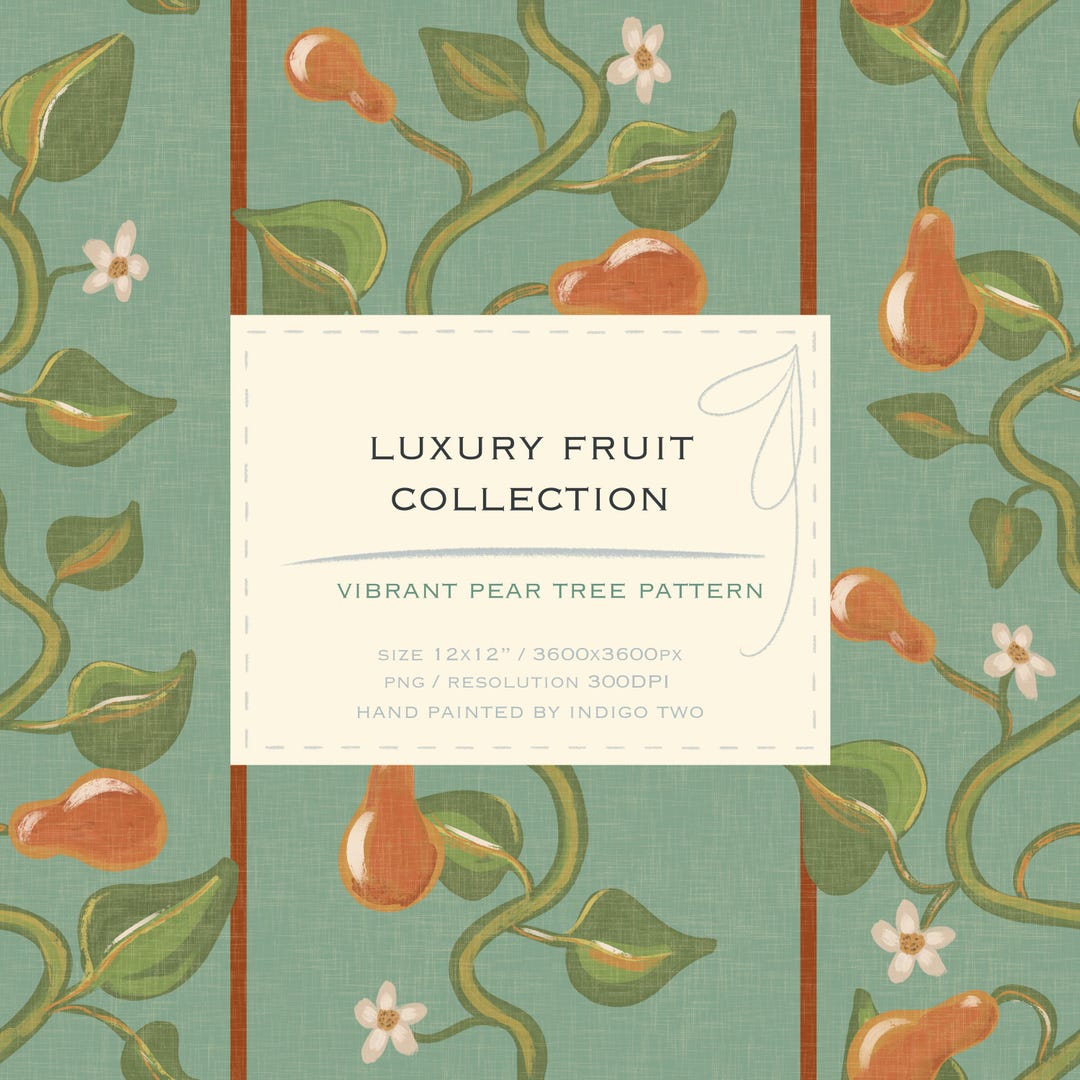 5 Fruit Seamless Patterns: Trailing Pear Tree Stripes in Vibrant Oil - Etsy