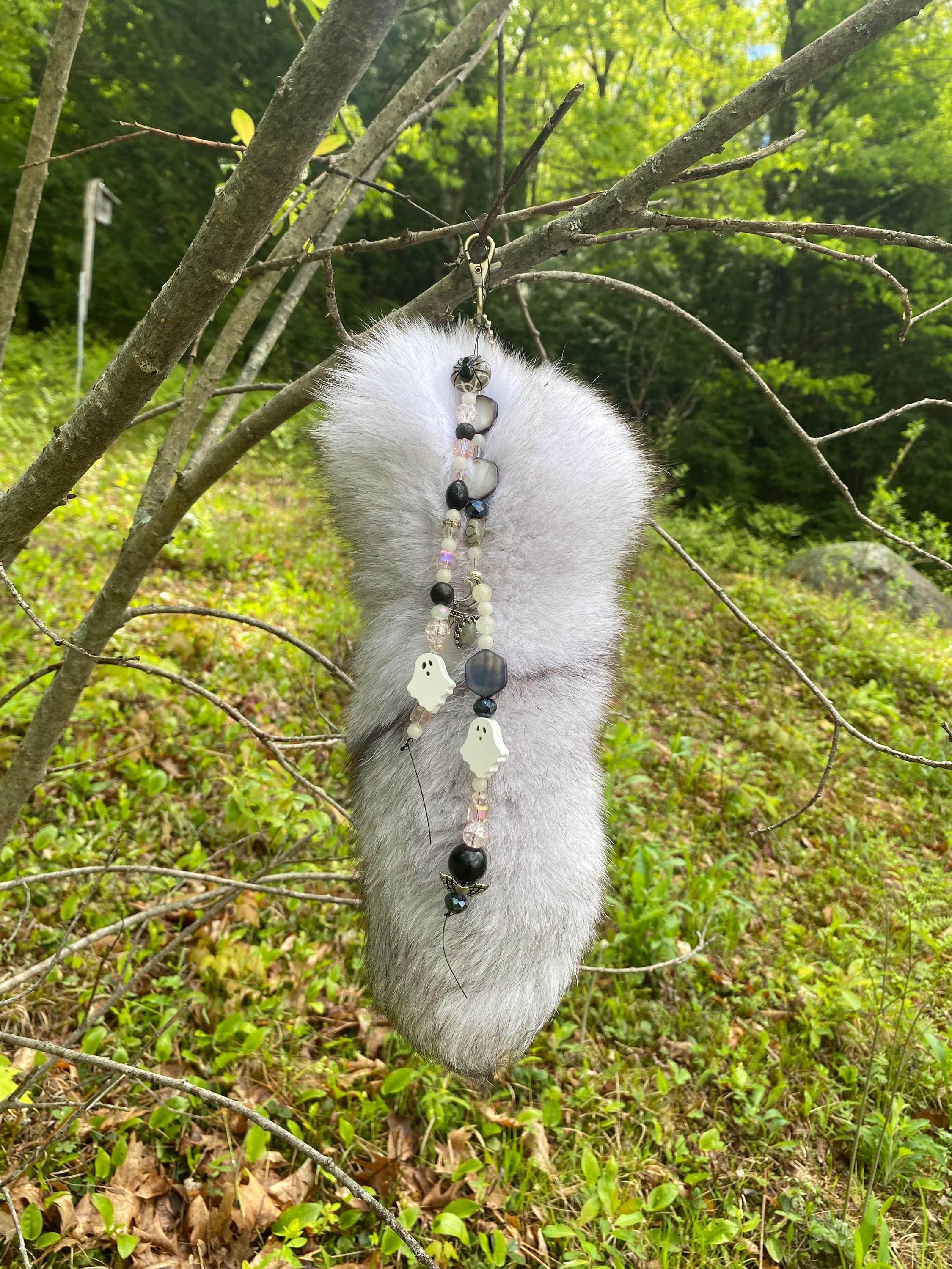 Beaded Real Blue Arctic Fox Tail Keychain - Crystal, Snowy, Arctic ...