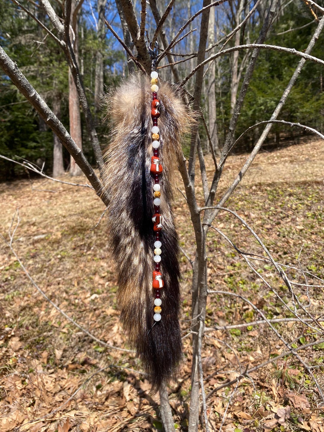 Beaded Real Grey Fox Tail Keychain - Longer Strand - Taxidermy Vulture ...
