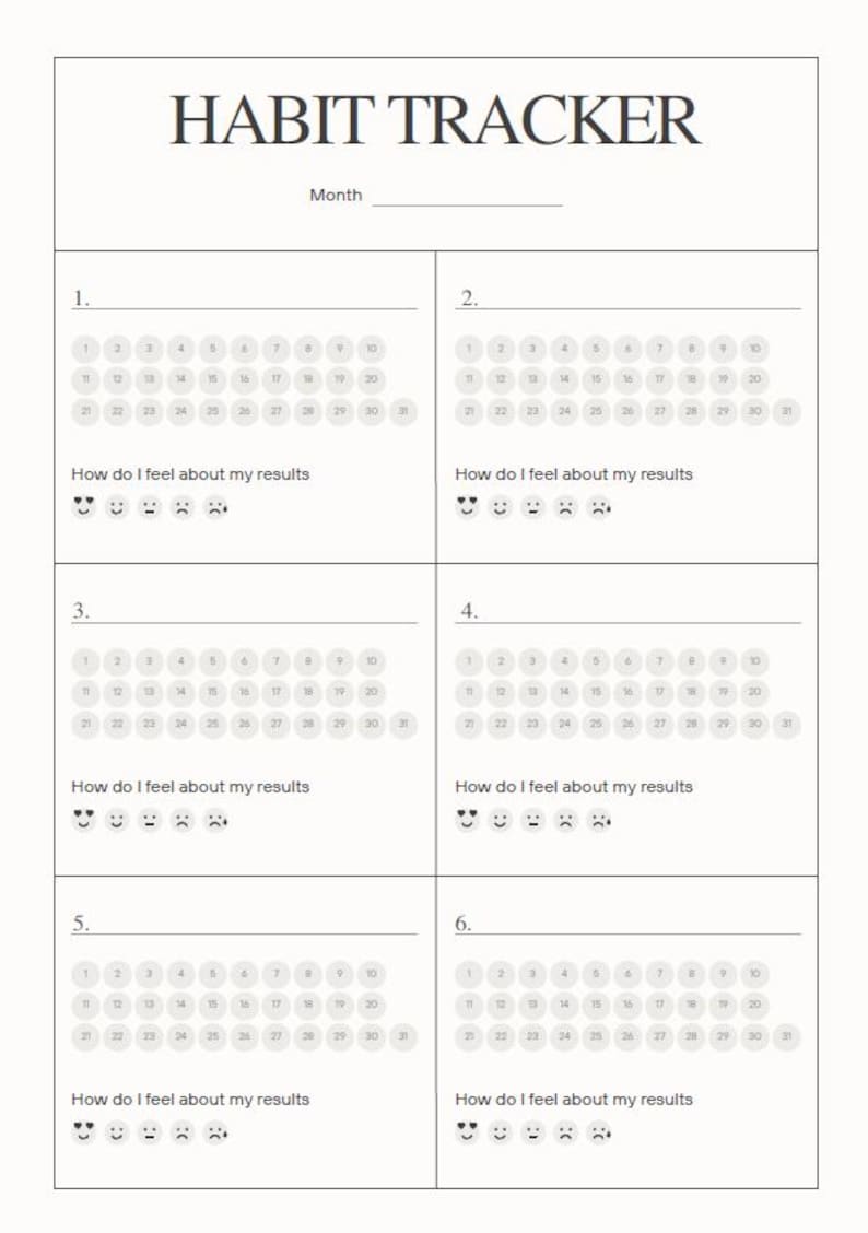 Monthly Habit Tracker - Printable Fitness & Wellness Habit Log - Daily ...