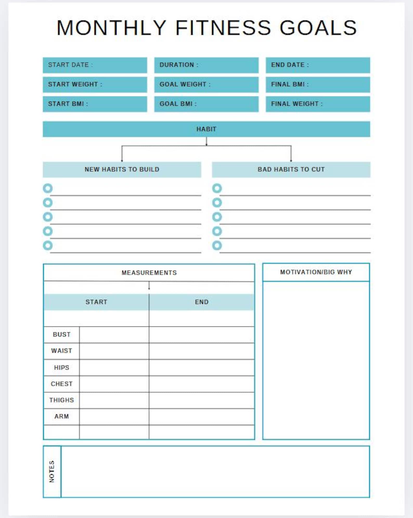 Exercise Goals: Set Fitness Goals (workouts, Habits, Weight, Etc.) - Etsy