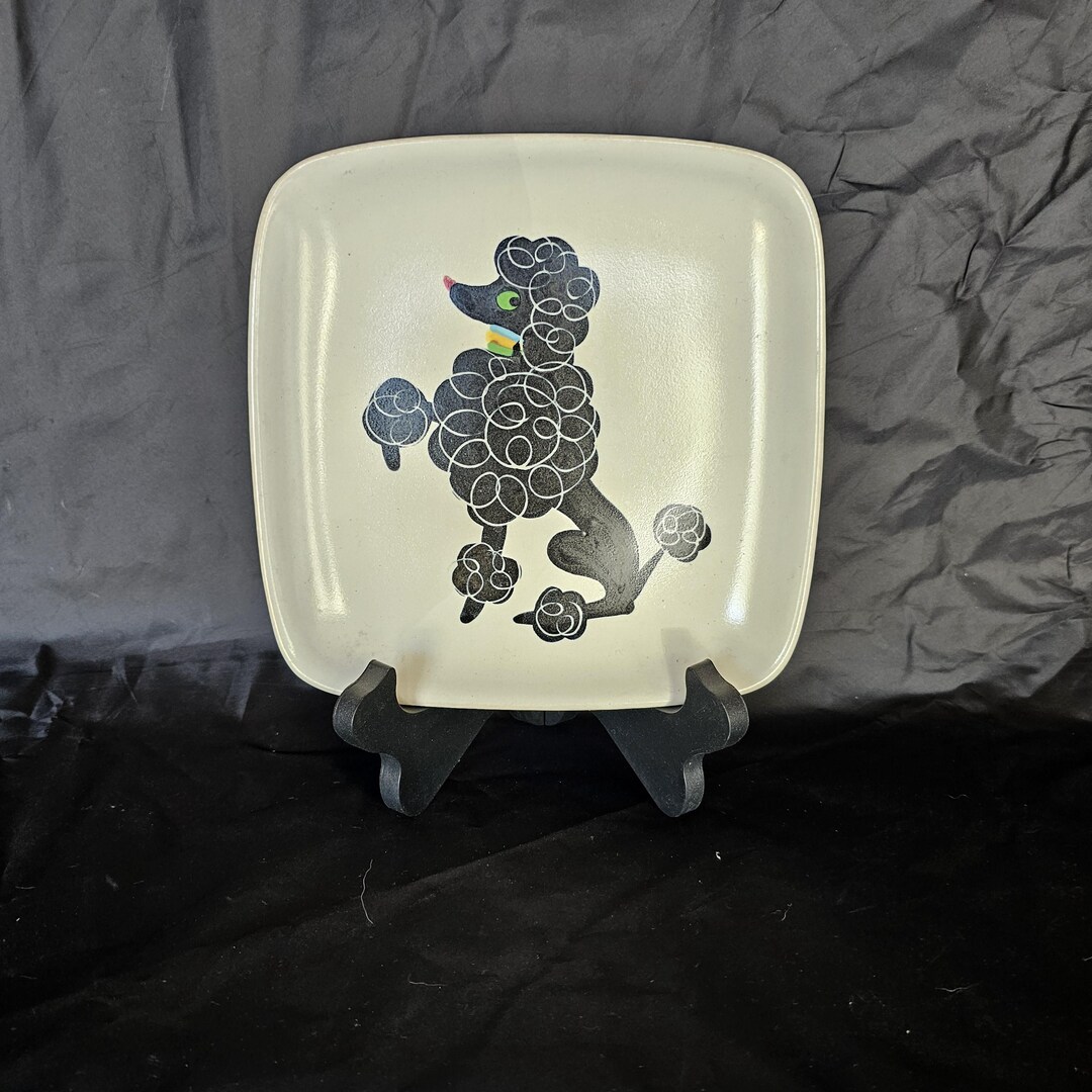 Vintage Glidden Salad 7" Pottery Poodle Plate. Hand Painted White Plate ...